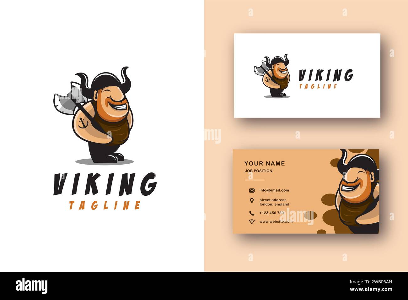 Cheerful viking mascot cartoon logo vector illustration and business ...