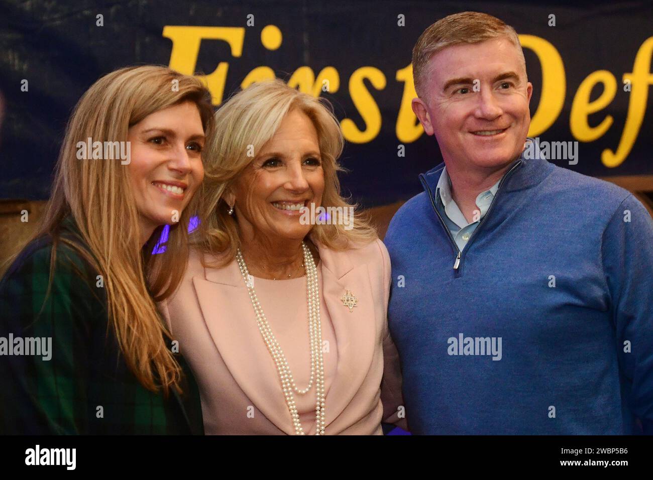 First Lady Jill Biden, center, poses for a photo with Karen O'Donnell, left, and Captain Thomas ...