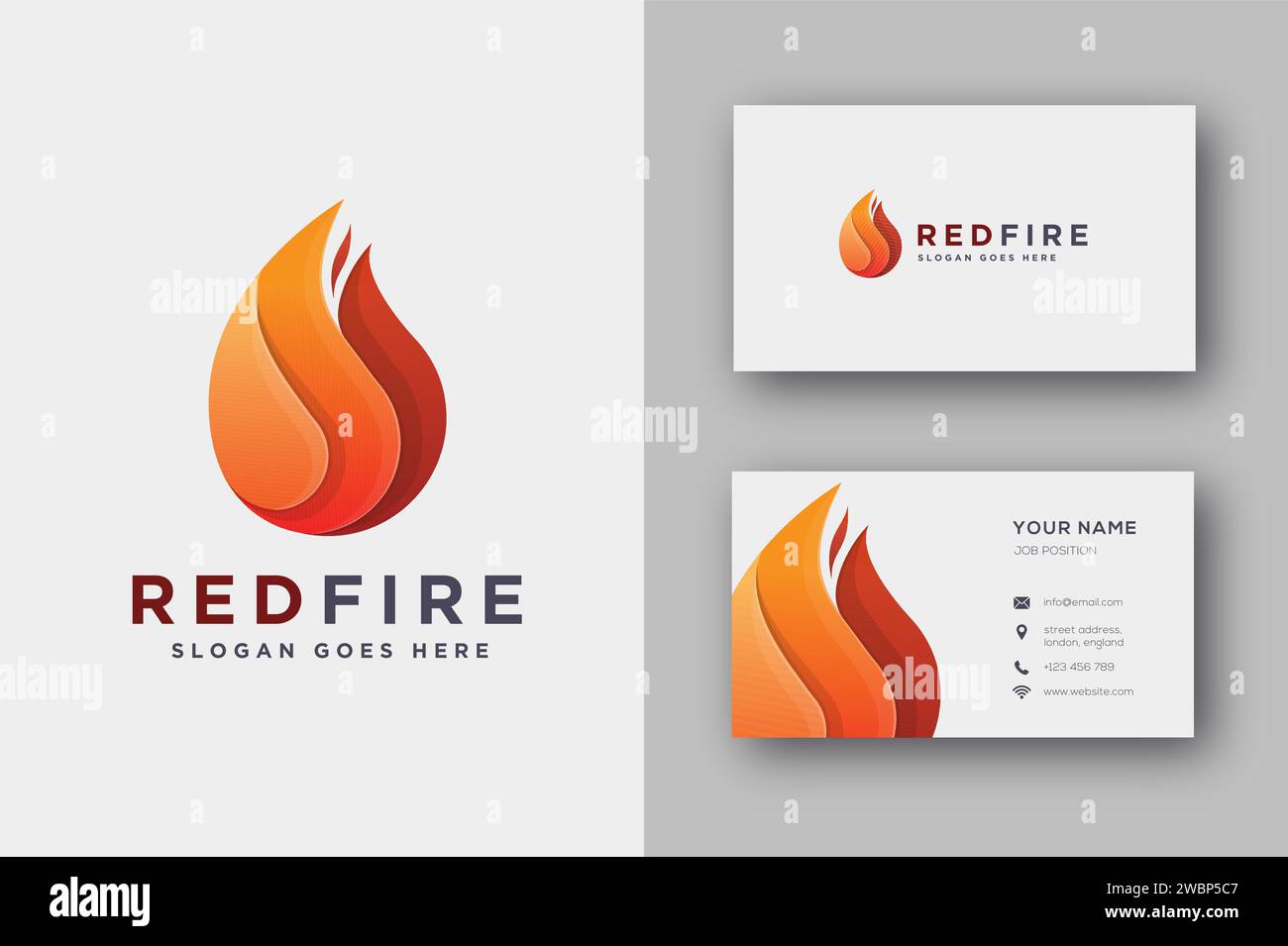 Modern geometric fire flame logo icon vector and business card template ...