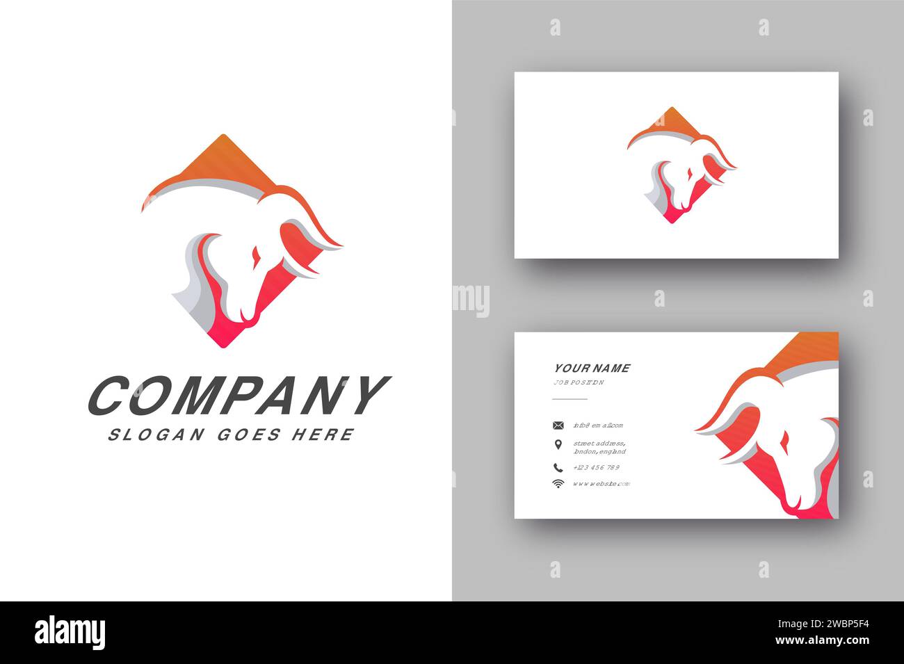Modern geometric bull logo icon vector template and business card ...