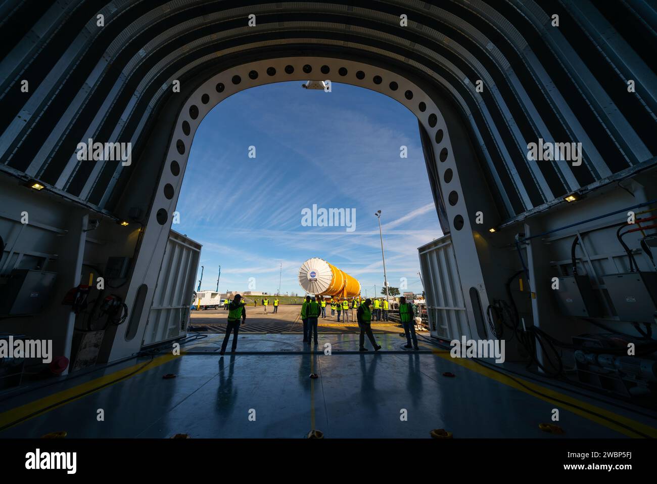 The SLS core stage was transported from Michoud to Pegasus barge for ...
