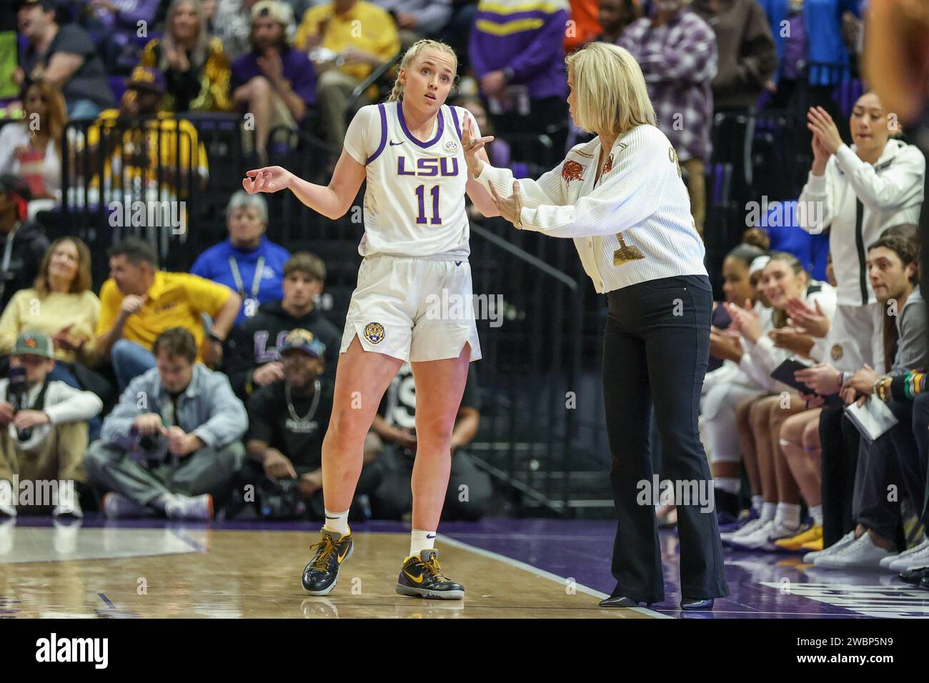 Baton Rouge, LA, USA. 11th Jan, 2024. LSU's Hailey Van Lith (11) talks ...
