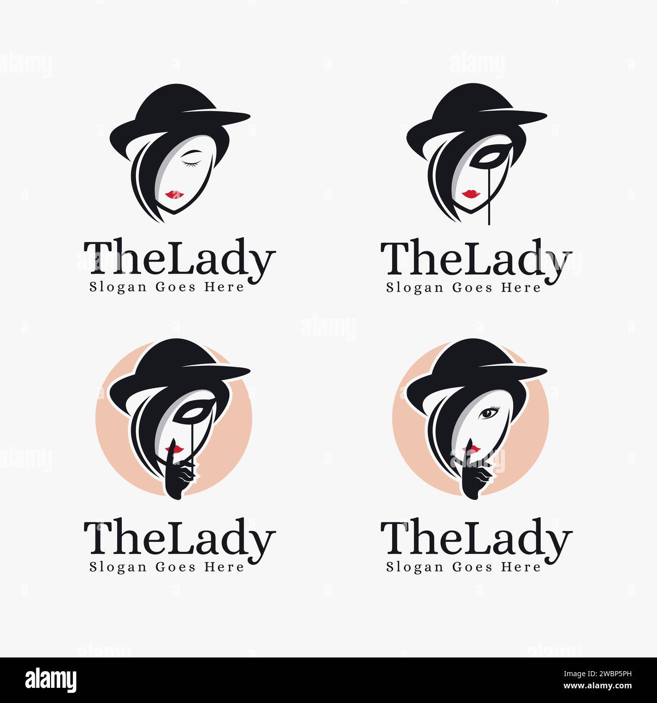 Set Pretty lady woman logo with hat icon vector illustration Stock ...
