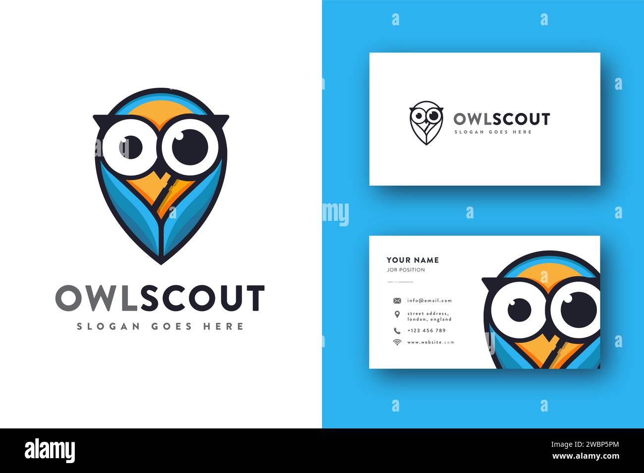 magnifying glass owl logo icon vector and business card template Stock ...