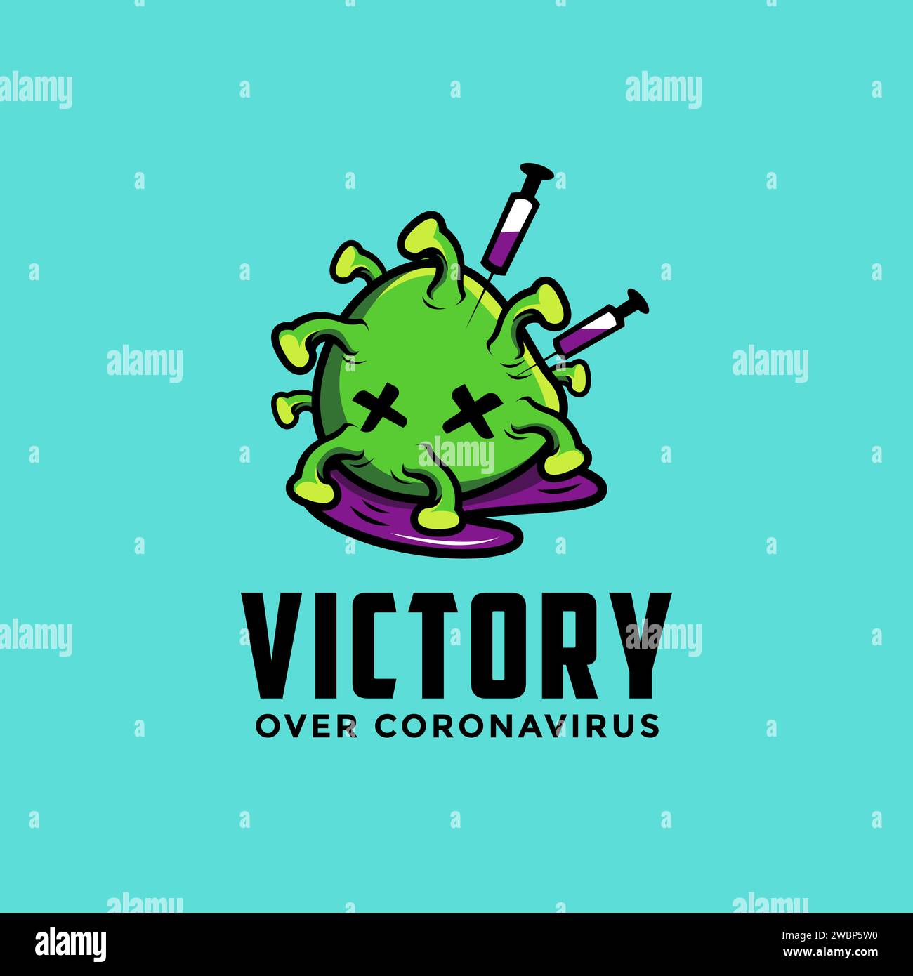 Dead coronavirus logo cartoon, victory over coronavirus illustration ...