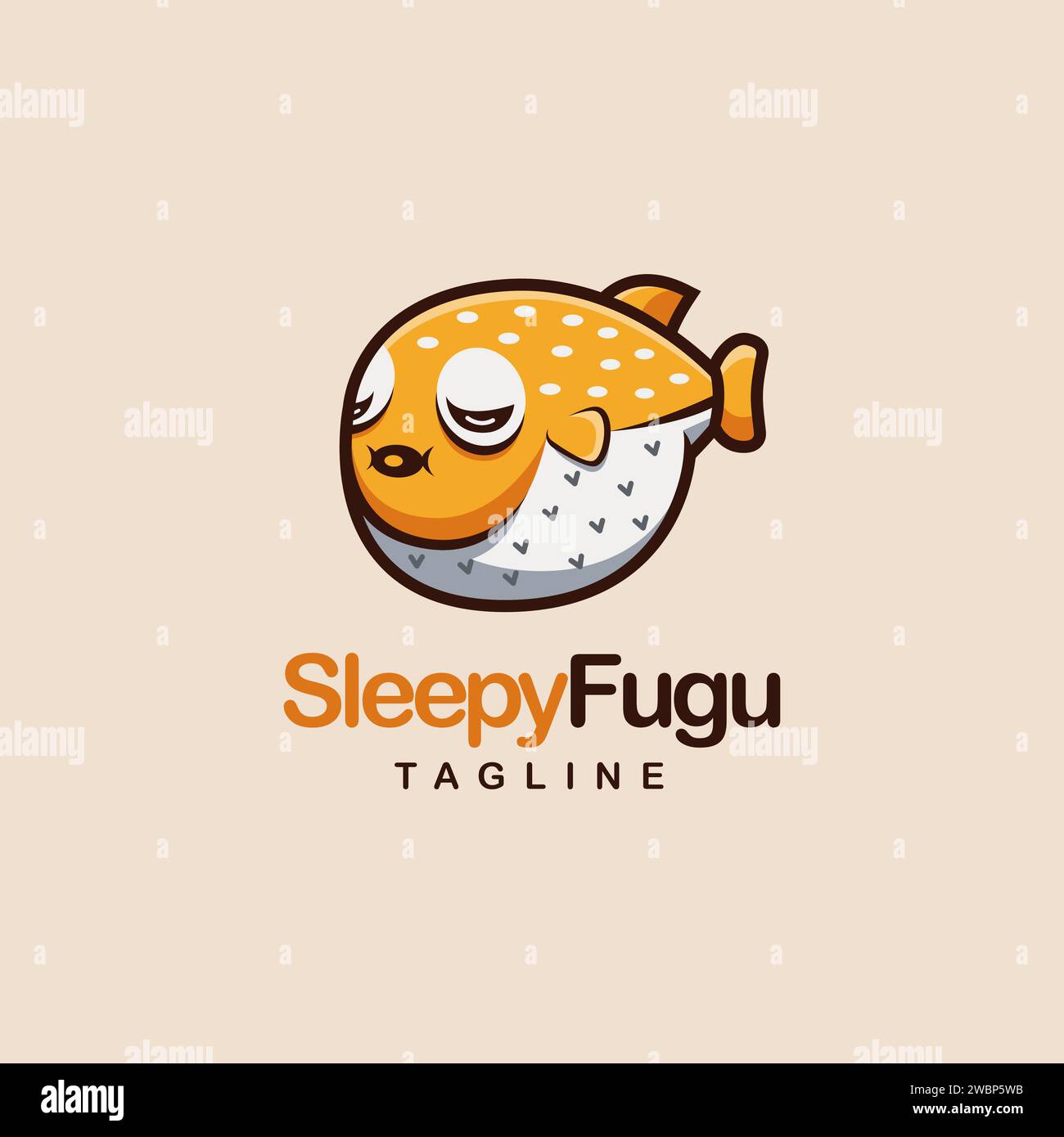 Cute fugu fish cartoon mascot logo vector illustration on light ...