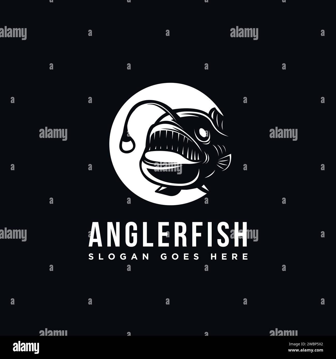 Angler fish logo icon illustration template on black background Stock ...
