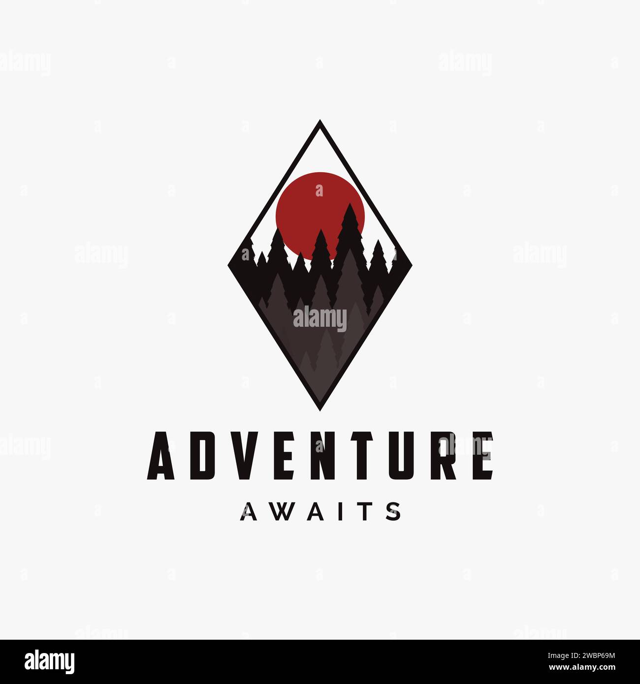 Outdoor adventure travel badge logo with sun and pine trees vector ...
