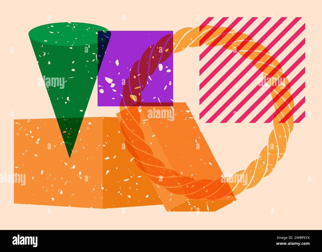 Risograph Cardboard Box with geometric shapes. Objects in trendy riso ...