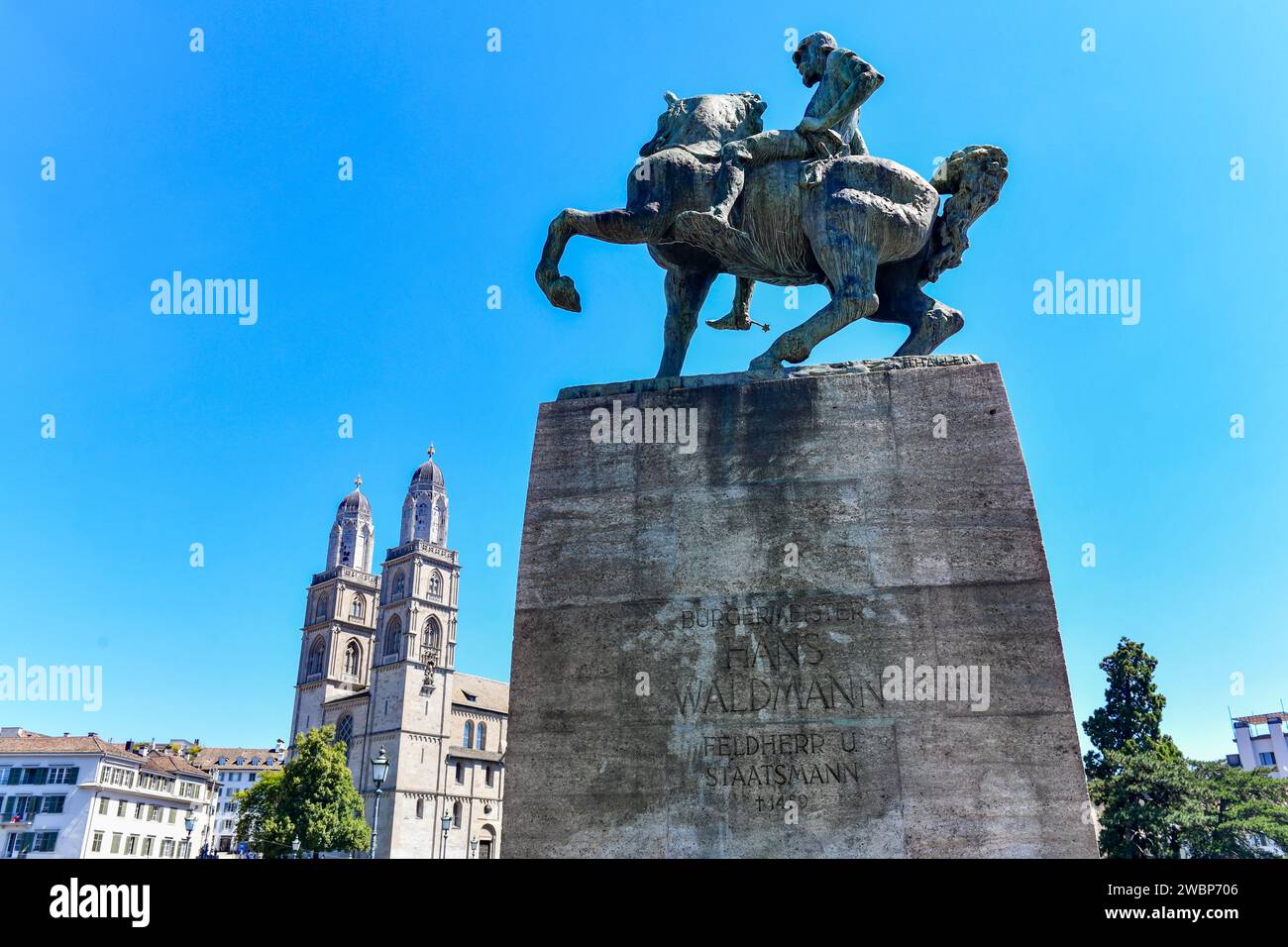 Zurich, Switzerland - Aug 12, 2022: Statue of military leader Hans ...