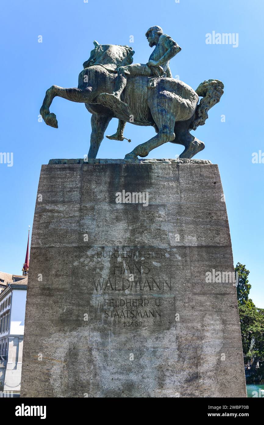 Zurich, Switzerland - Aug 12, 2022: Statue of military leader Hans ...