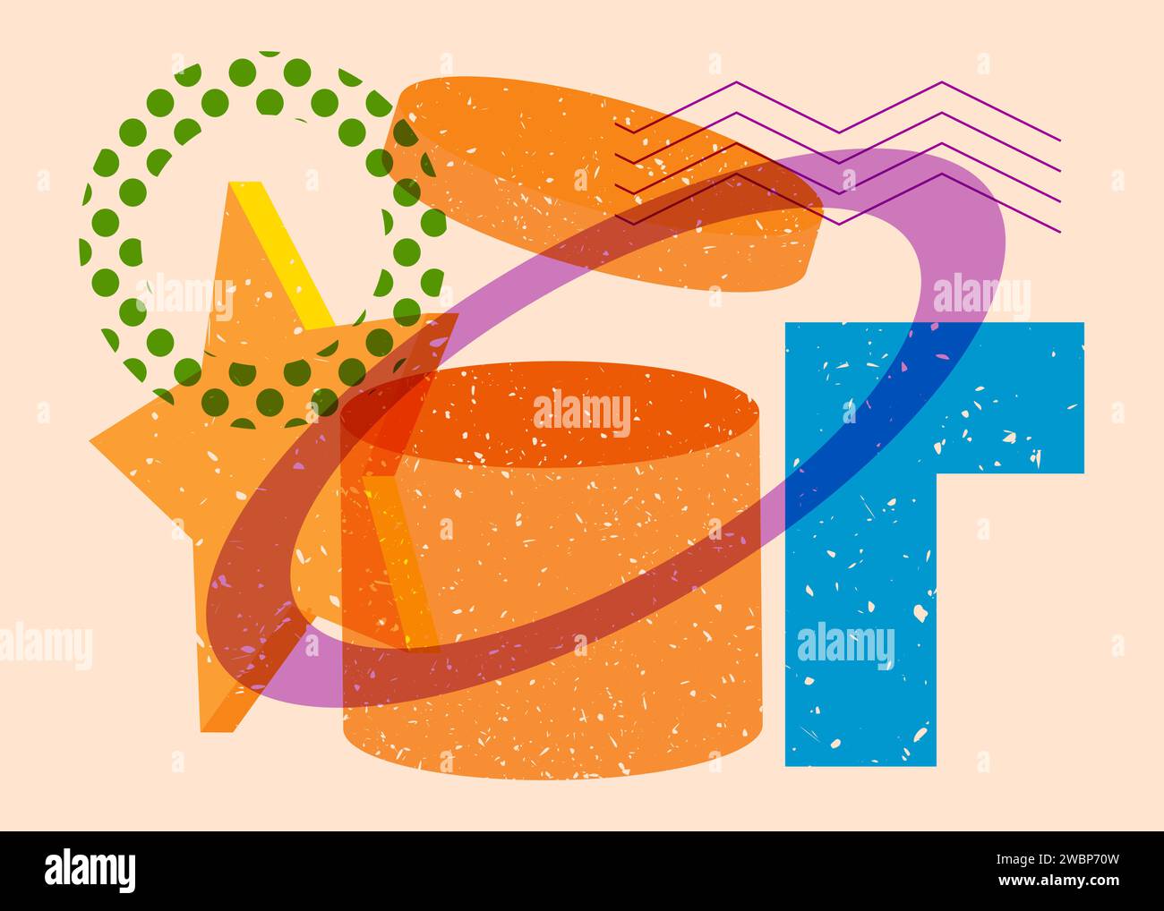 Risograph Cardboard Box with geometric shapes. Objects in trendy riso ...