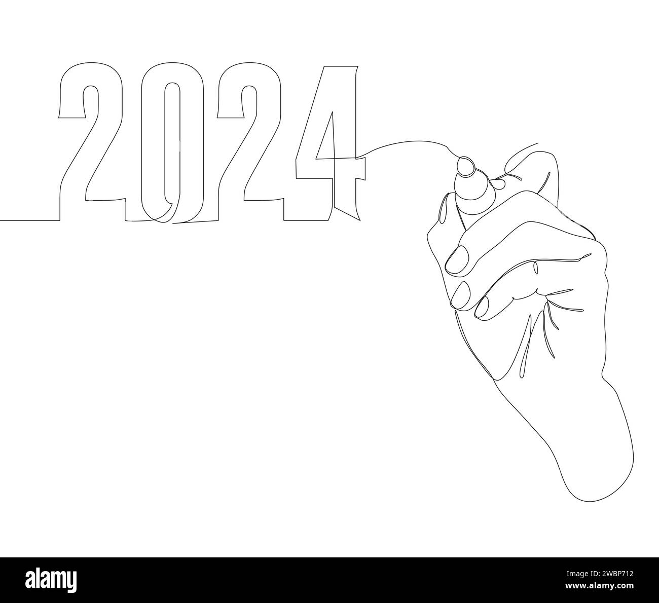 One continuous line of number 2024 written by with felt tip pen. Thin ...