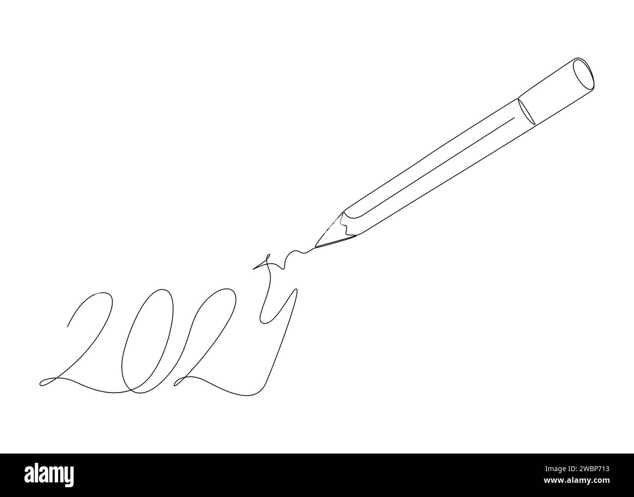 One continuous line of number 2024 written by with felt tip pen. Thin ...