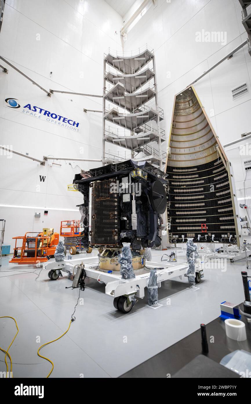 One half of a United Launch Alliance Atlas V payload fairing is ...