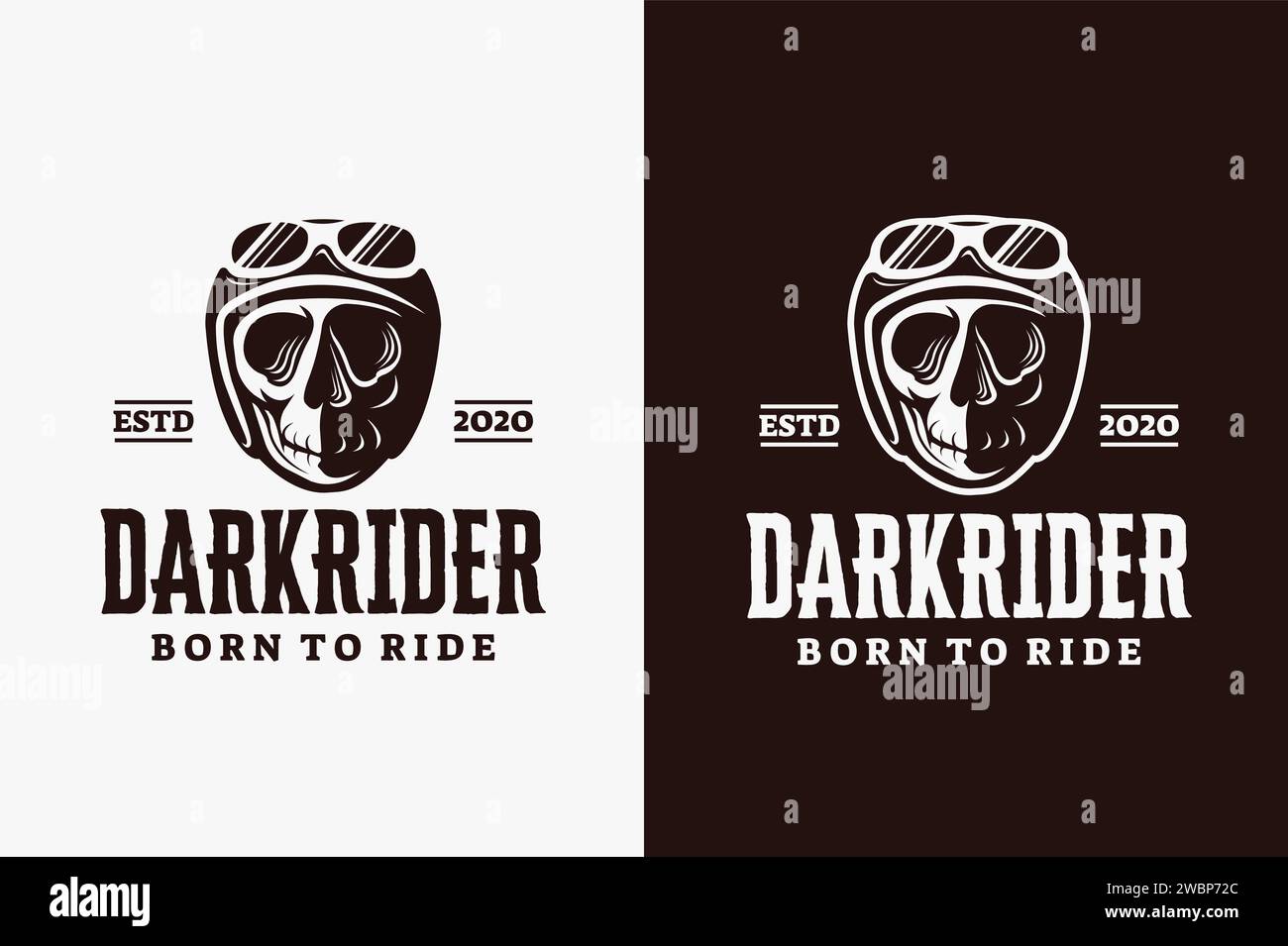 Chopper skull with retro helmet logo vector illustration on white ...