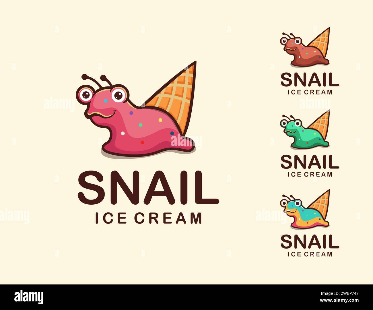 Playful snail ice cream cartoon logo vector on light background Stock ...