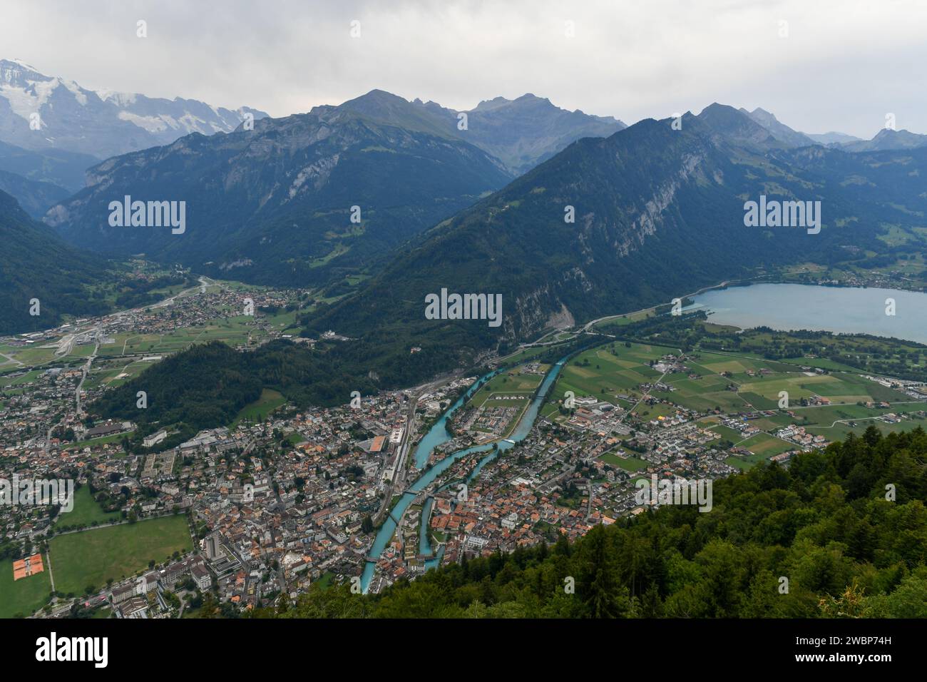 View of the city of Interlaken, from Harder Klum, the top of Interlaken ...
