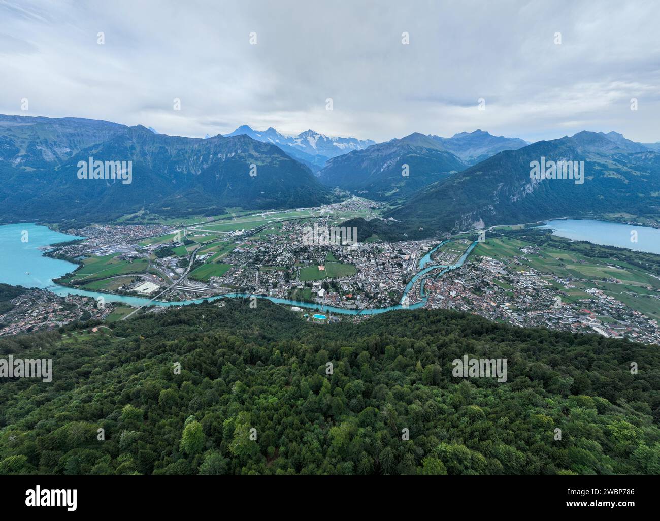 View of the city of Interlaken, from Harder Klum, the top of Interlaken ...