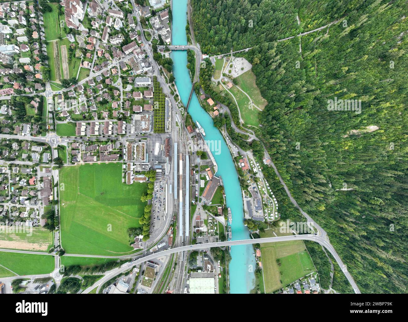 Aerial View of Interlaken and River Aare, Canton of Bern, Switzerland ...