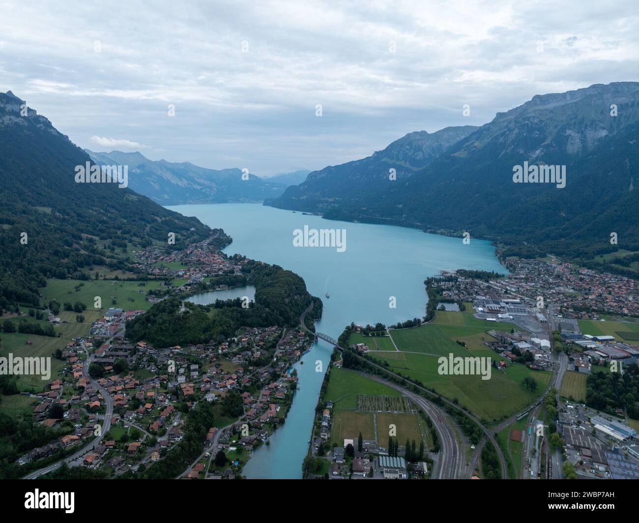 Aerial view of the city of the beautiful city Interlaken in Switzerland ...