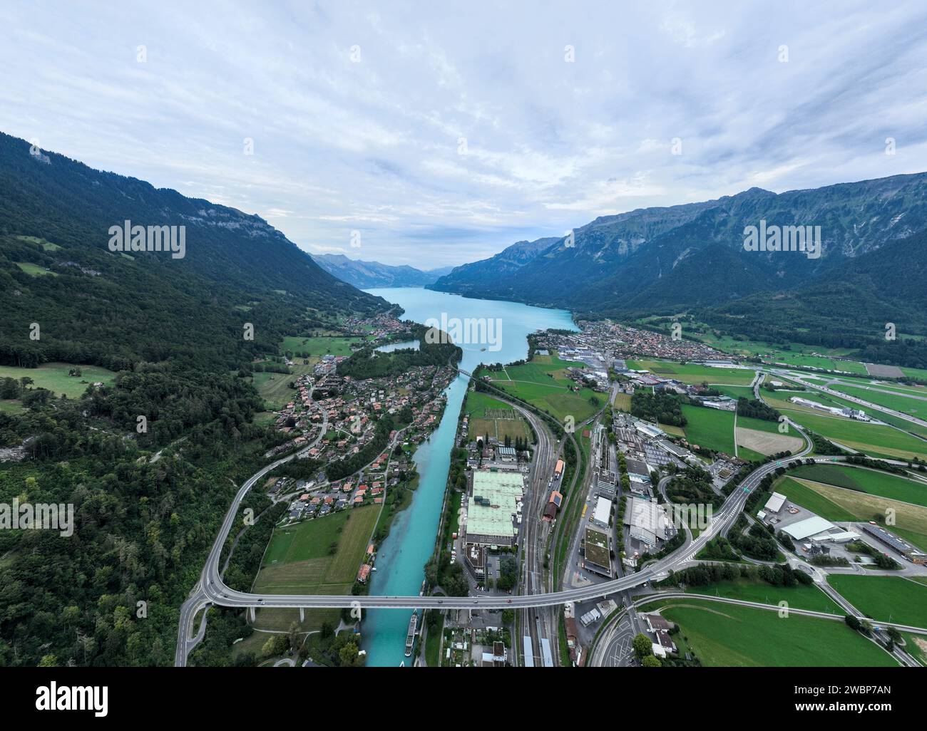 Aerial view of the city of the beautiful city Interlaken in Switzerland ...