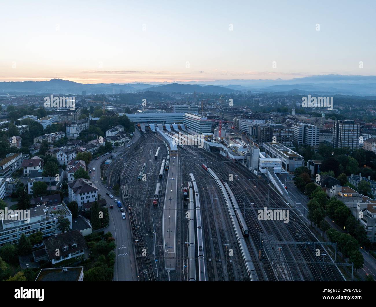 Bern, Switzerland - Aug 15, 2022: Aerial view of the tracks leading ...