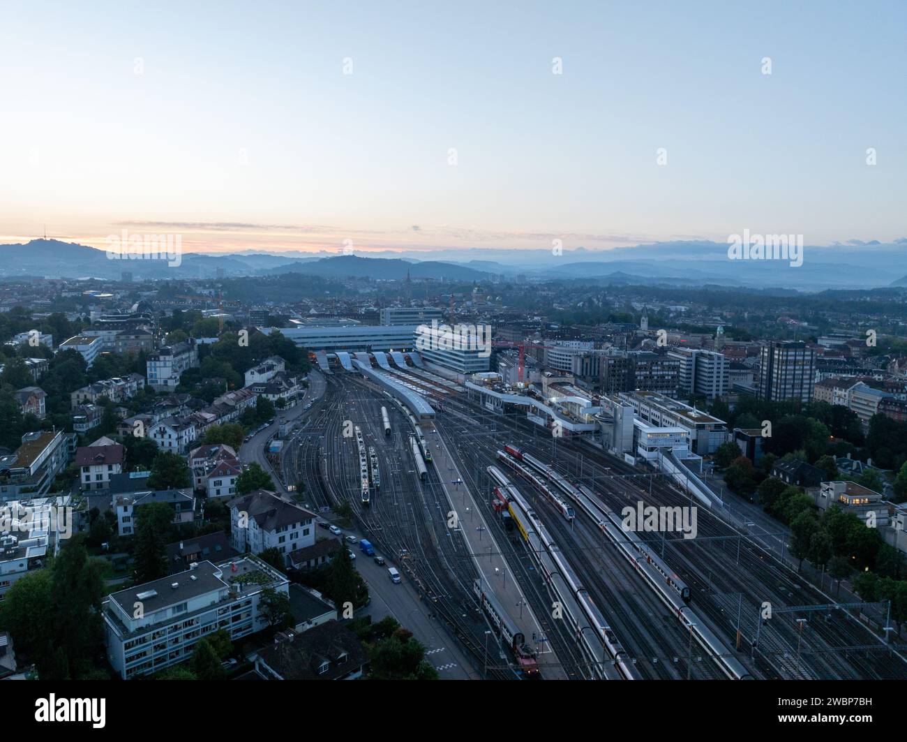 Bern, Switzerland - Aug 15, 2022: Aerial view of the tracks leading ...