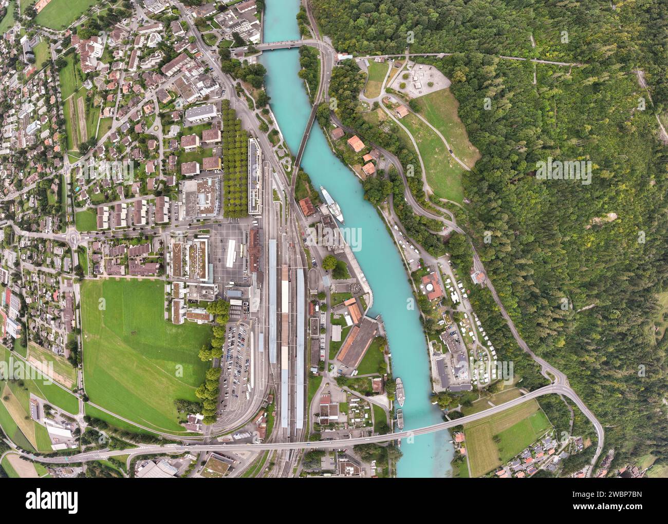 Aerial View of Interlaken and River Aare, Canton of Bern, Switzerland ...