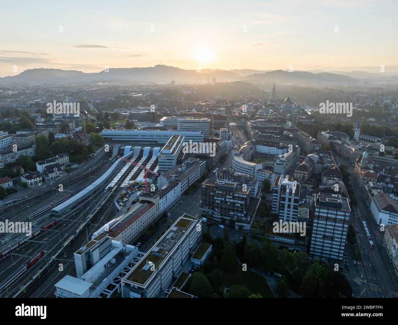 Bern, Switzerland - Aug 15, 2022: Aerial view of the tracks leading ...