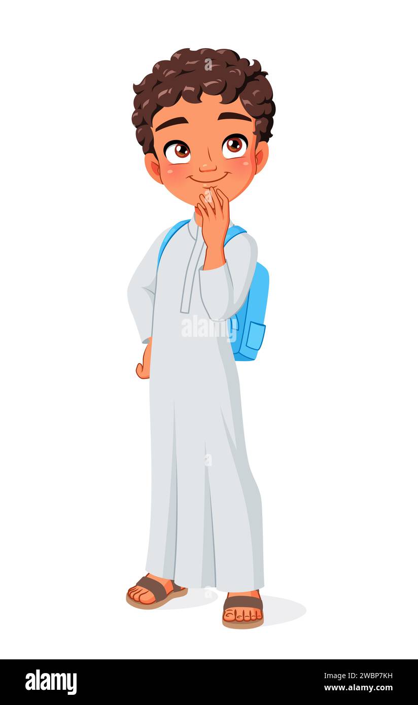 Thinking Arab school boy. Cartoon vector illustration Stock Vector ...