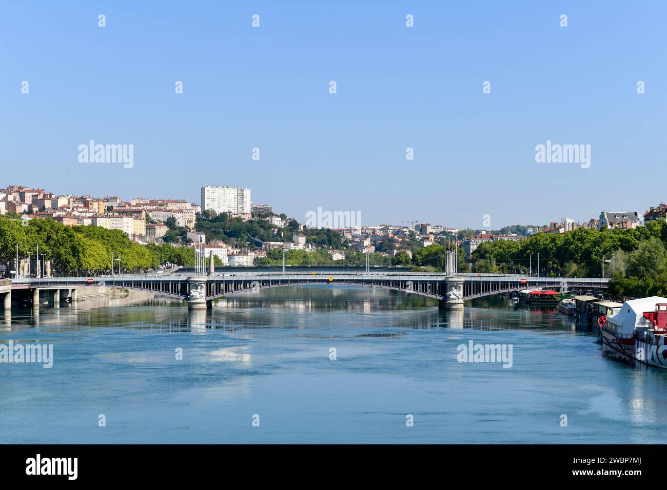 Lyon, France - Aug 16, 2022: Pont Lafayette, bridge over river Rhone in ...