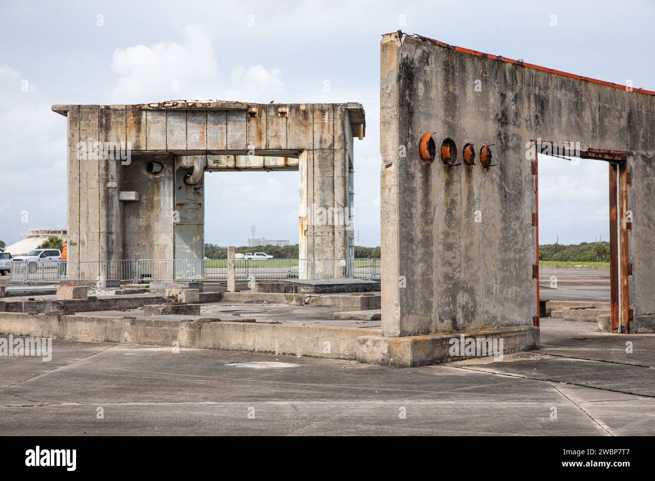 A close-up view of the launch pedestal and a support structure still ...