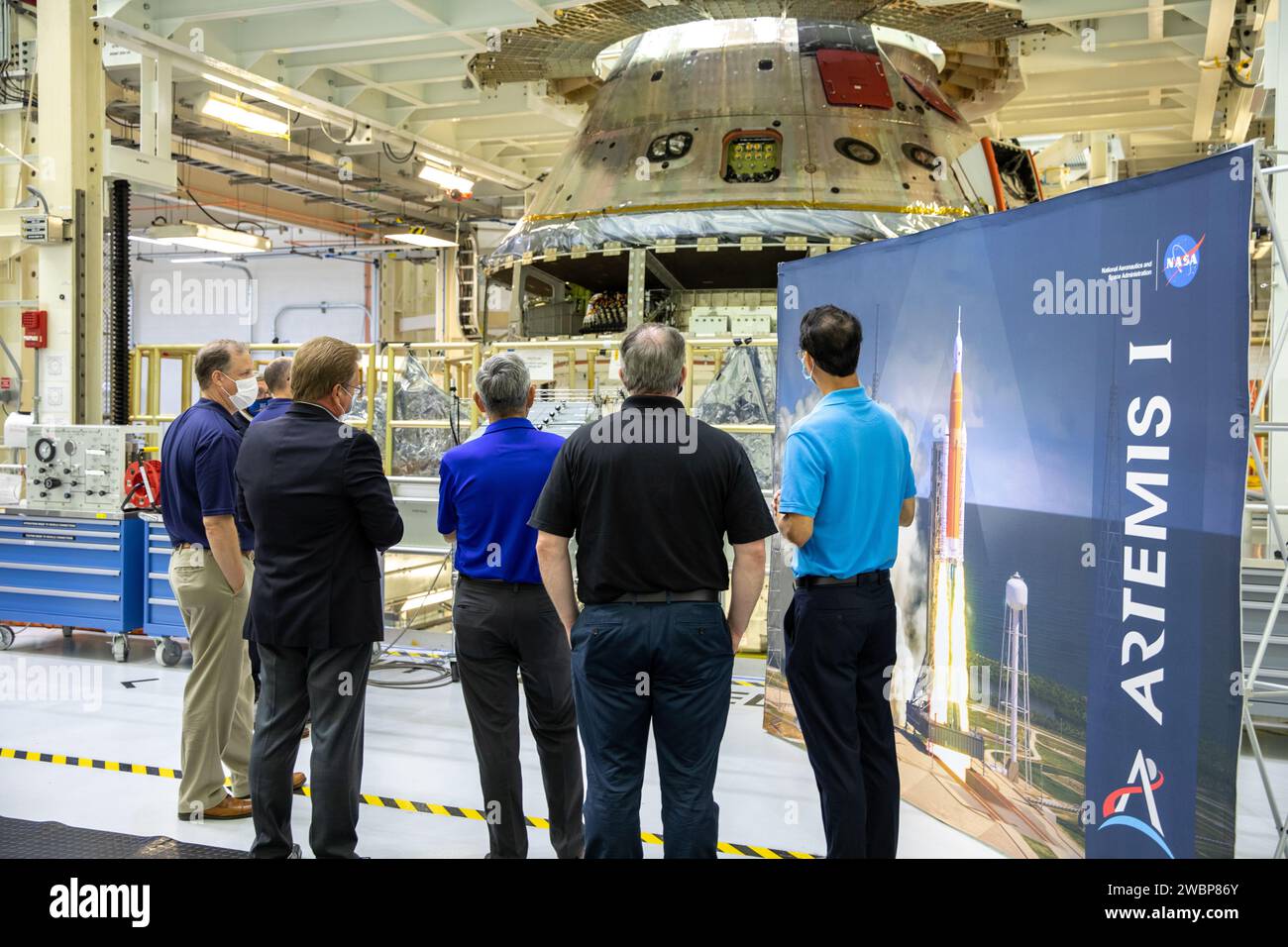 Shown in front of the Artemis I spacecraft, NASA Administrator Jim ...