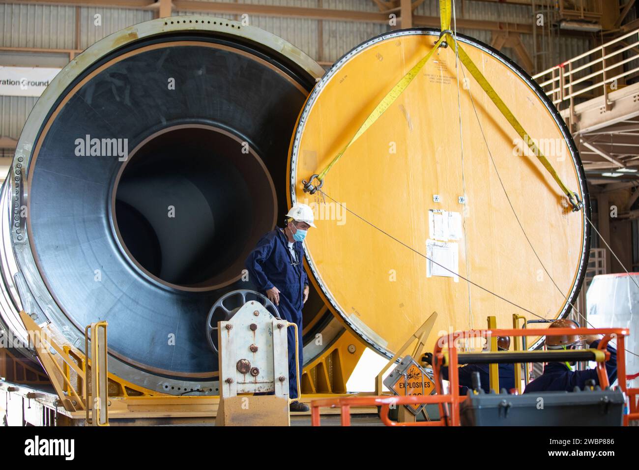 Technicians ready two NASA Space Launch System (SLS) solid rocket ...