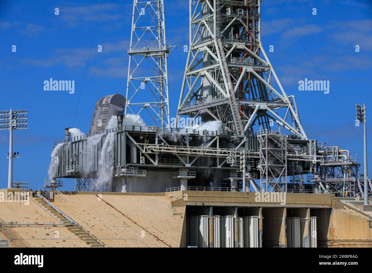 NASA’s Exploration Ground Systems conducts a water flow test with the ...
