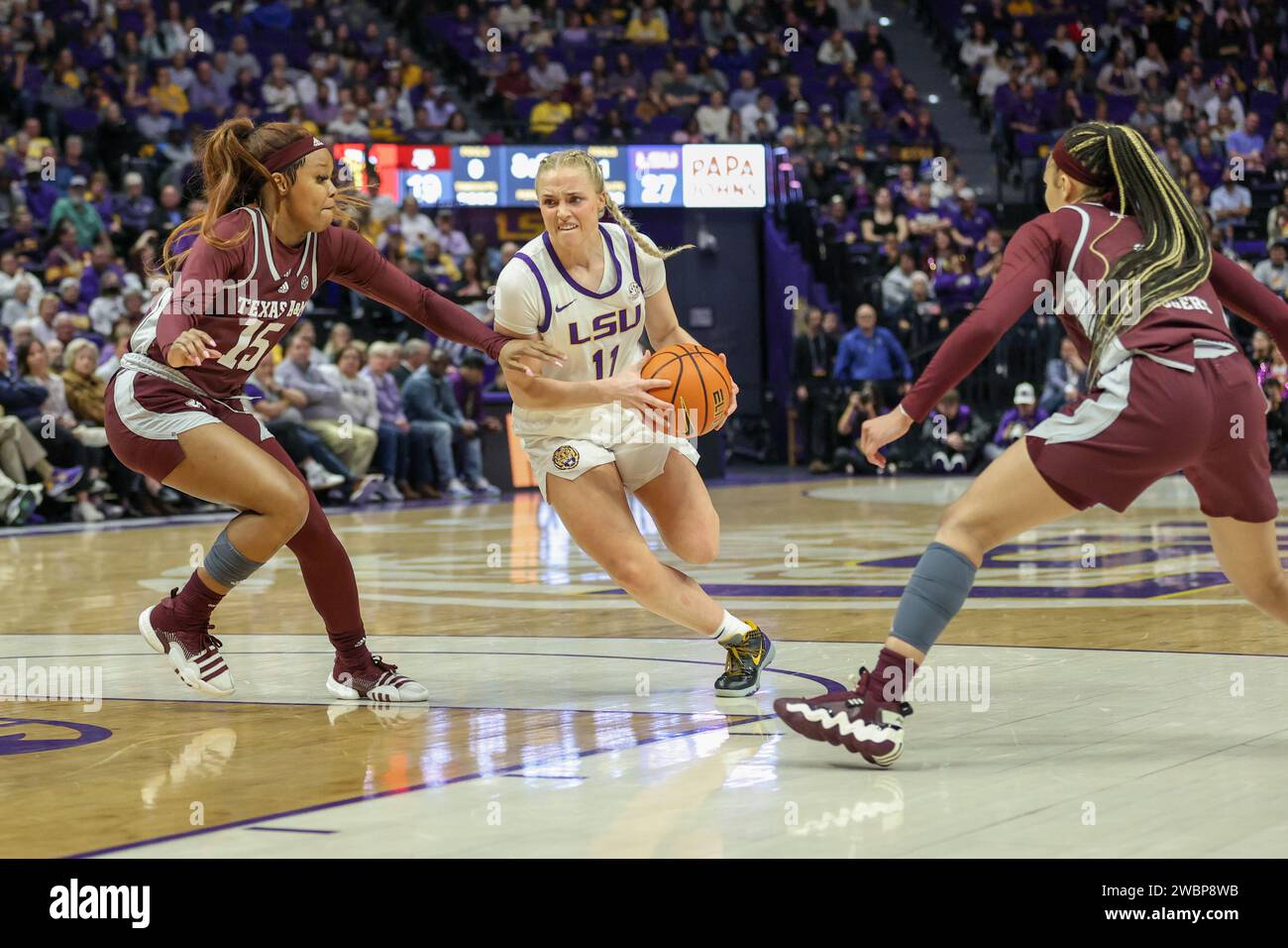 Baton Rouge, LA, USA. 11th Jan, 2024. LSU's Hailey Van Lith (11) drives ...