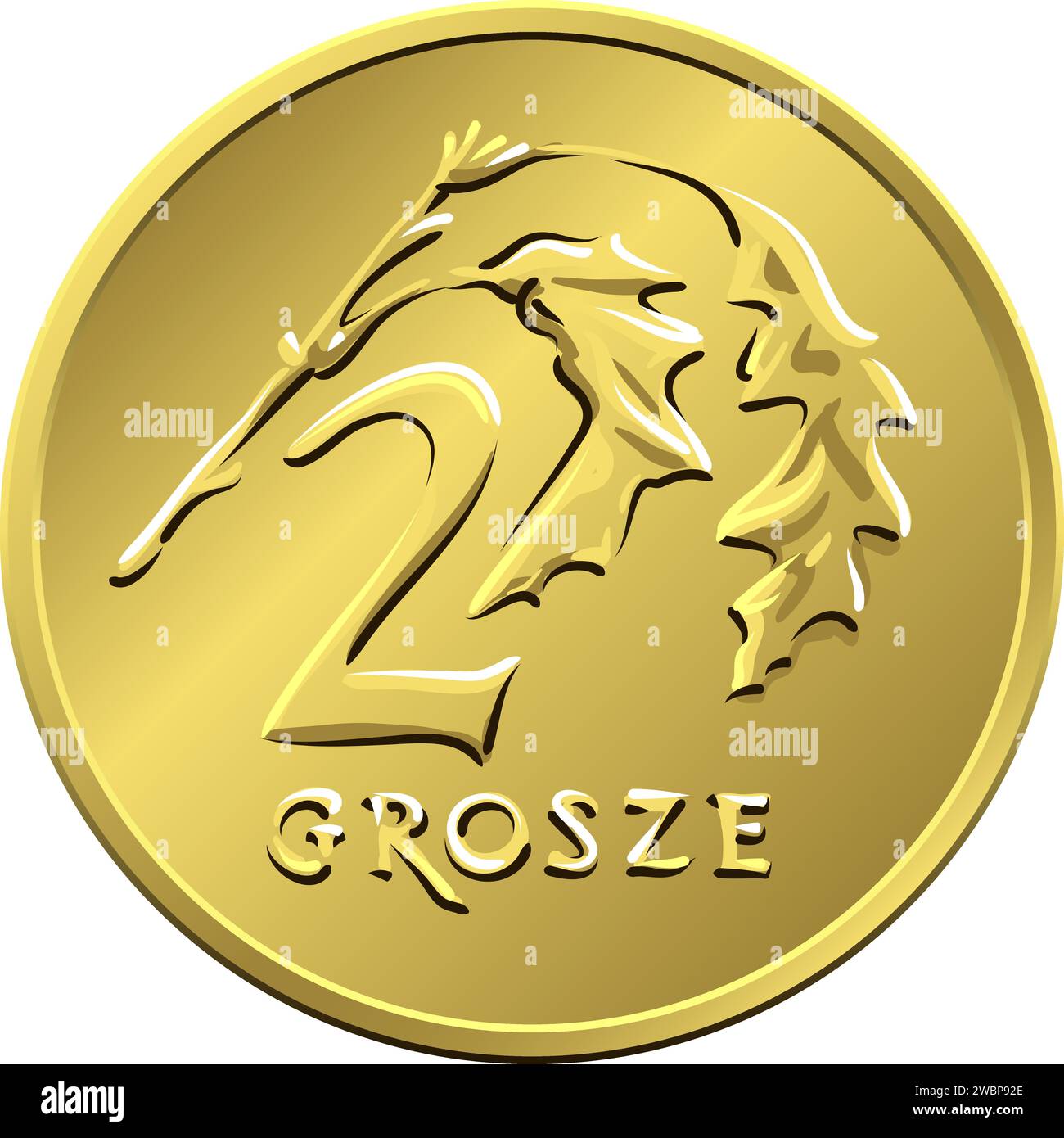 vector reverse Polish Money two Grosze copper coin with Value and 2 ...