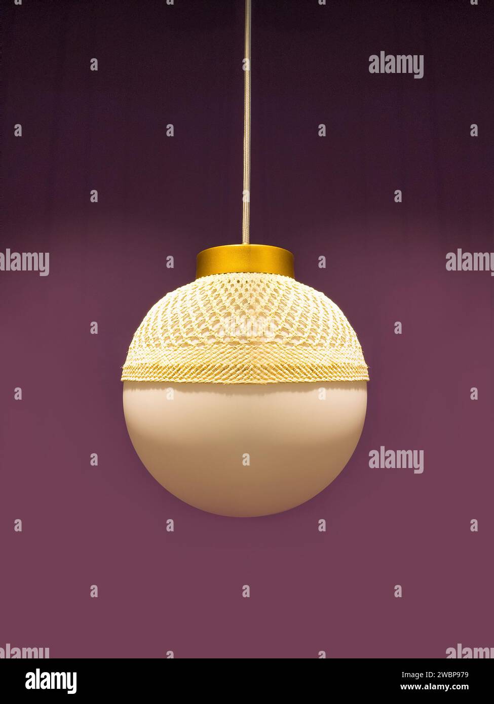 Round lamp with natural fiber fabric Stock Photo - Alamy