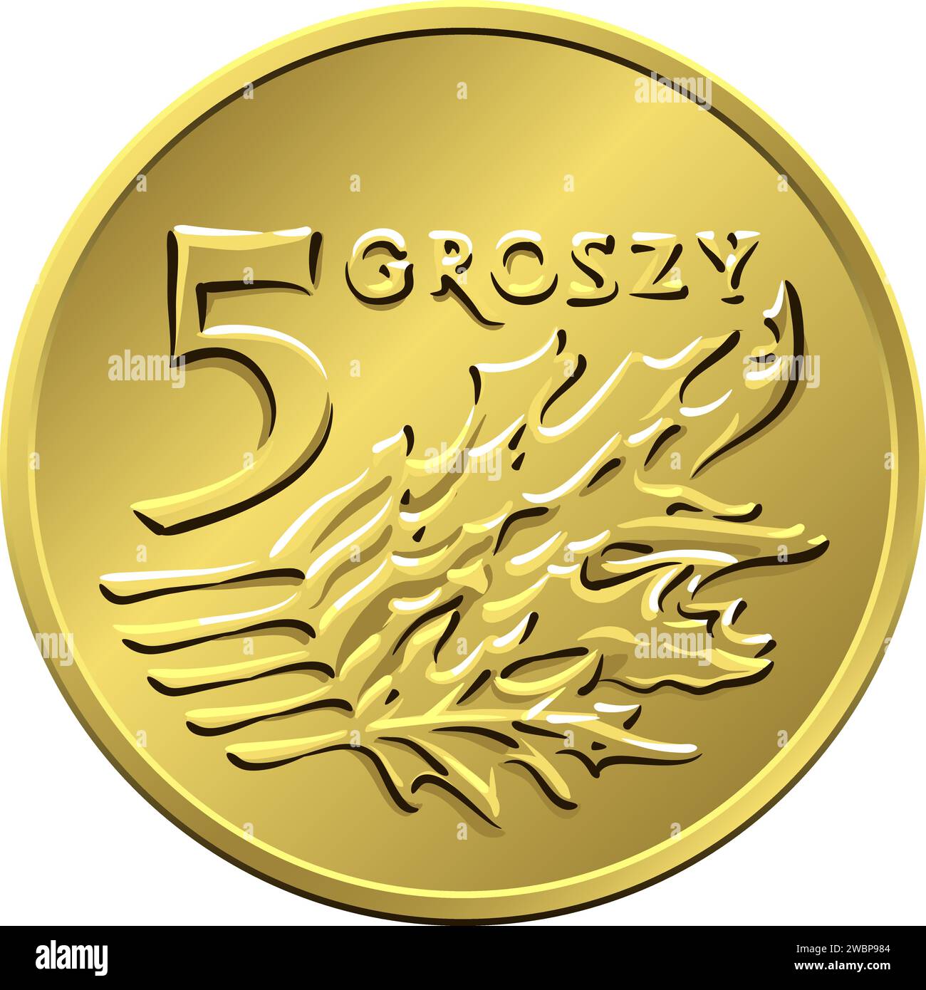 vector reverse Polish Money five Groszy copper coin with Value and 5 ...