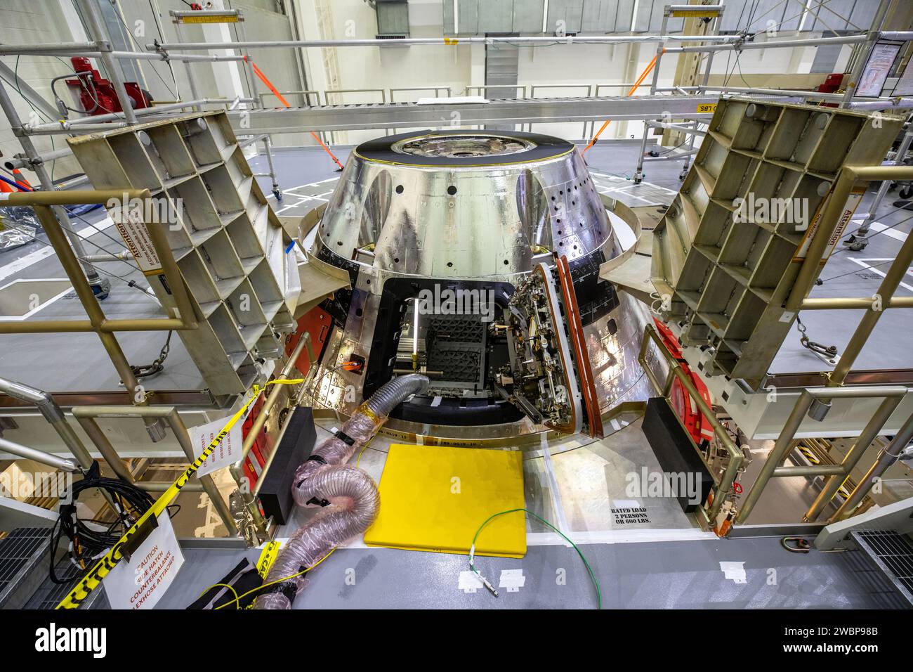 The forward bay cover is installed on the Artemis I spacecraft in the ...