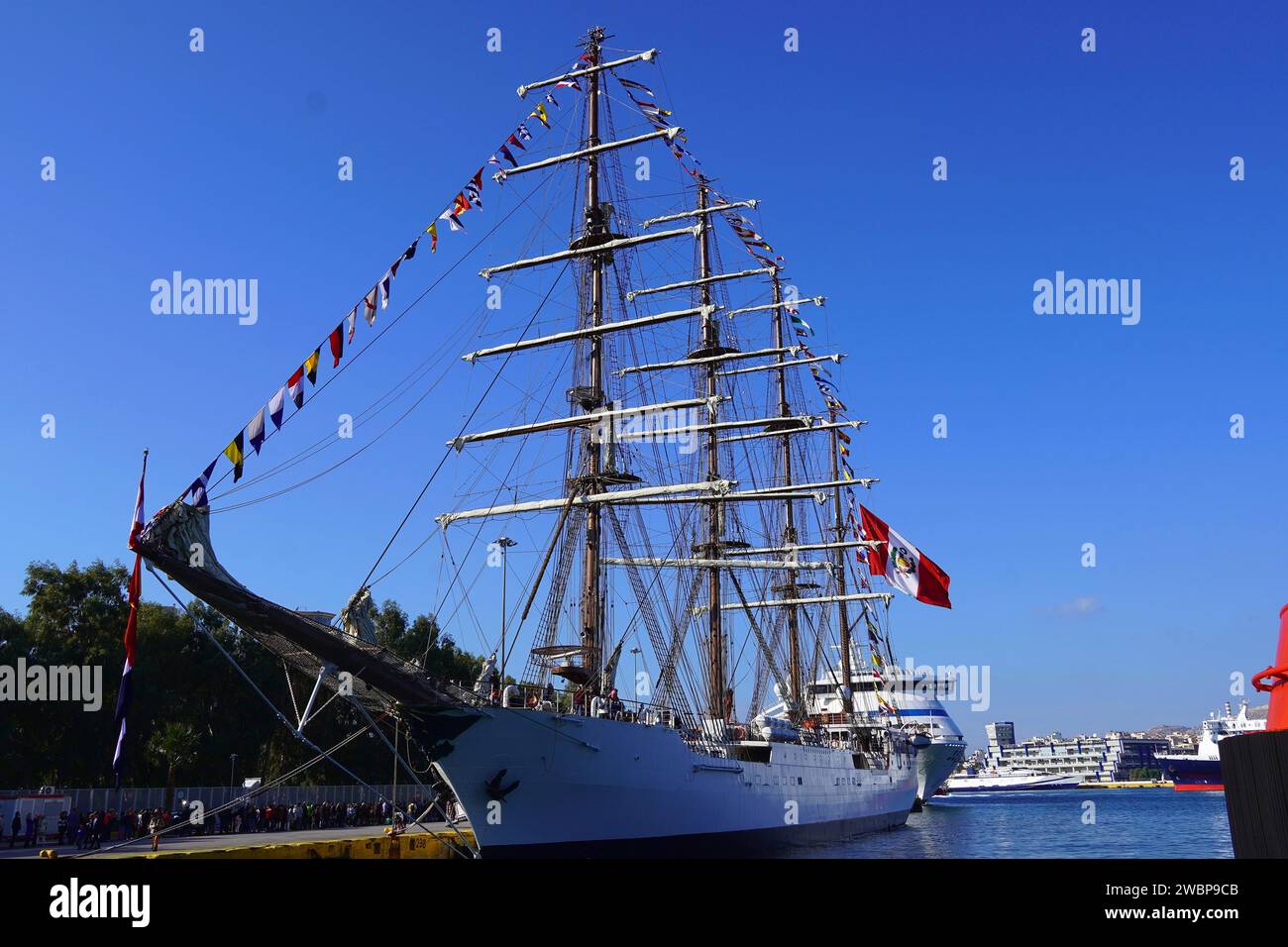 The BAP UNION, a four mast, sailing, training ship of Peru, in the port ...