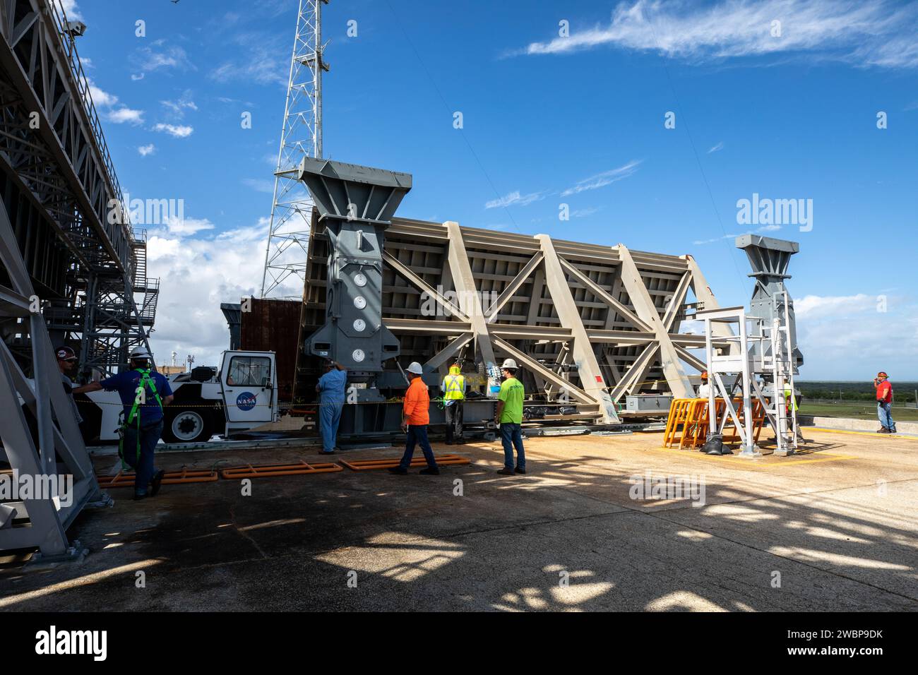 Special ground support equipment is used to move the side flame ...