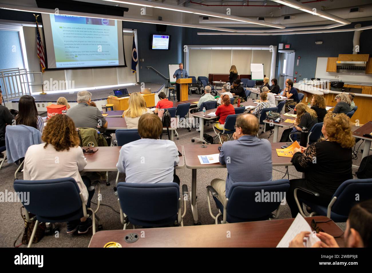 Kennedy Space Center employees attend a SafeTALK suicide awareness and ...