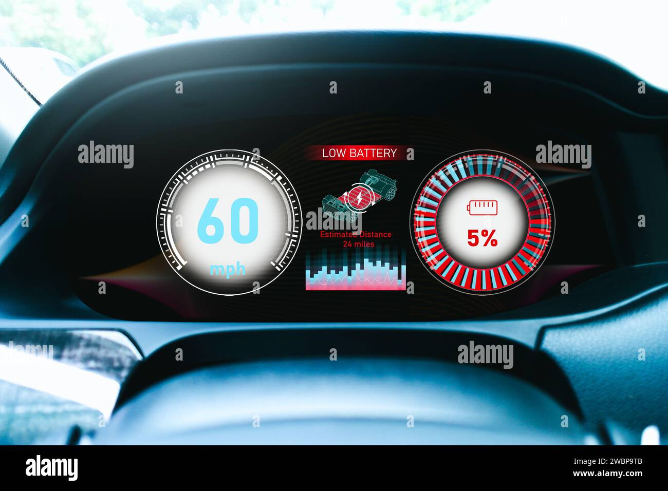 Low battery warning light on instrument panel of EV electric vehicle ...