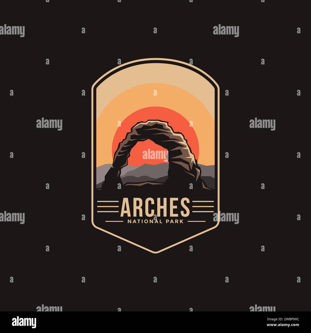 Emblem patch logo illustration of Arches National Park on dark ...