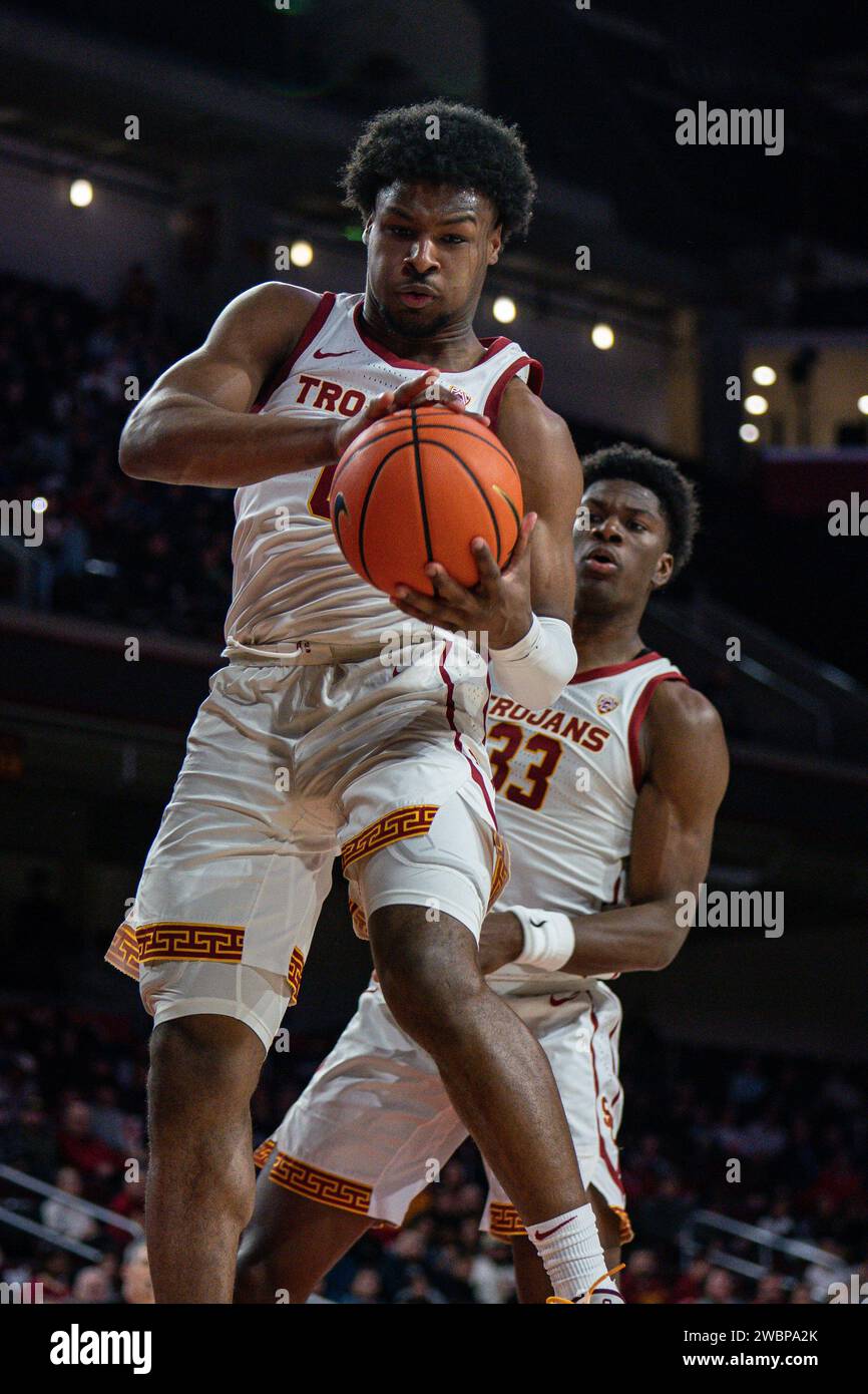 USC Trojans guard Bronny James (6) grabs a rebound during a NCAA men’s ...