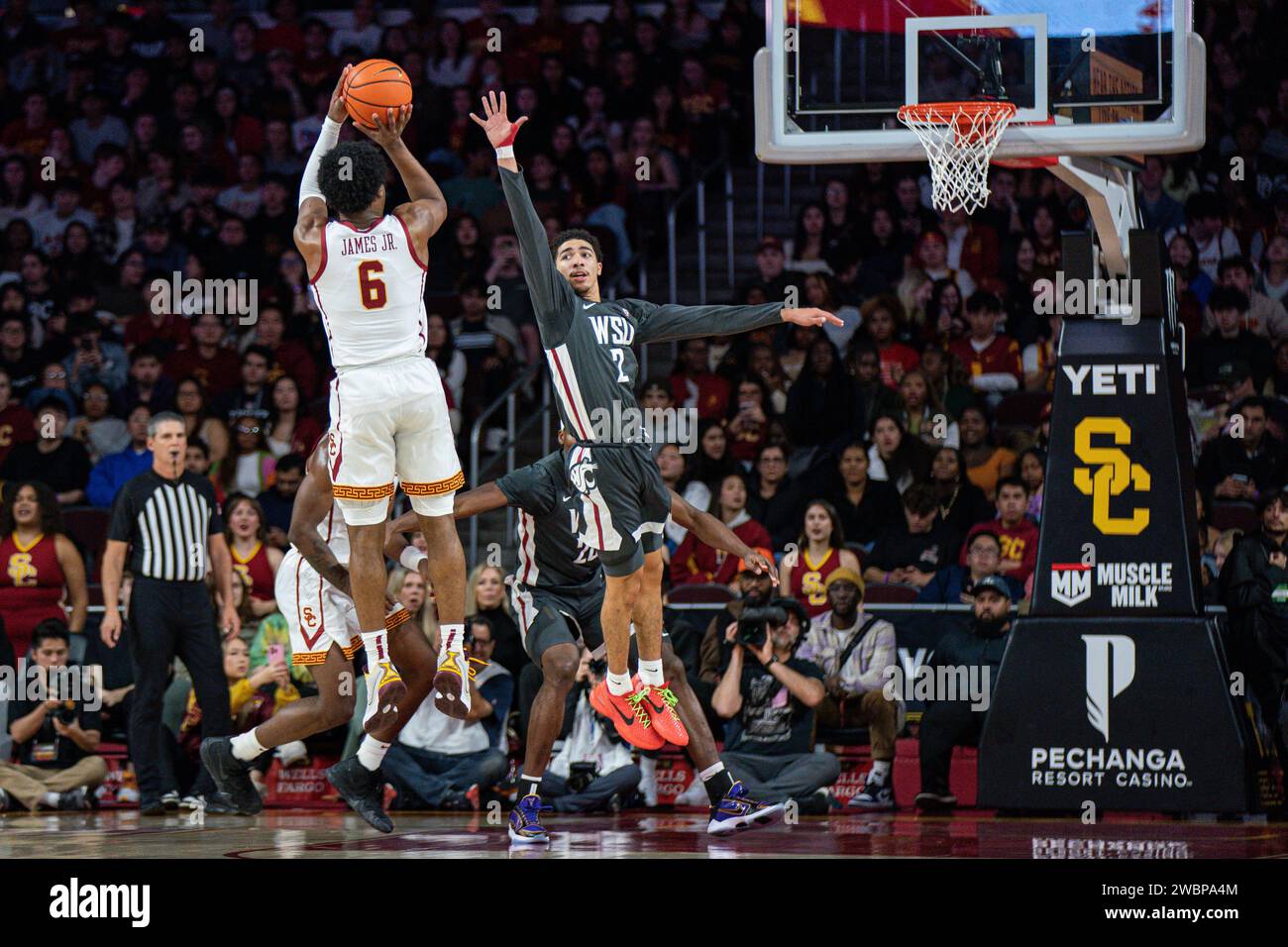 USC Trojans guard Bronny James (6) shoots over Washington State Cougars ...