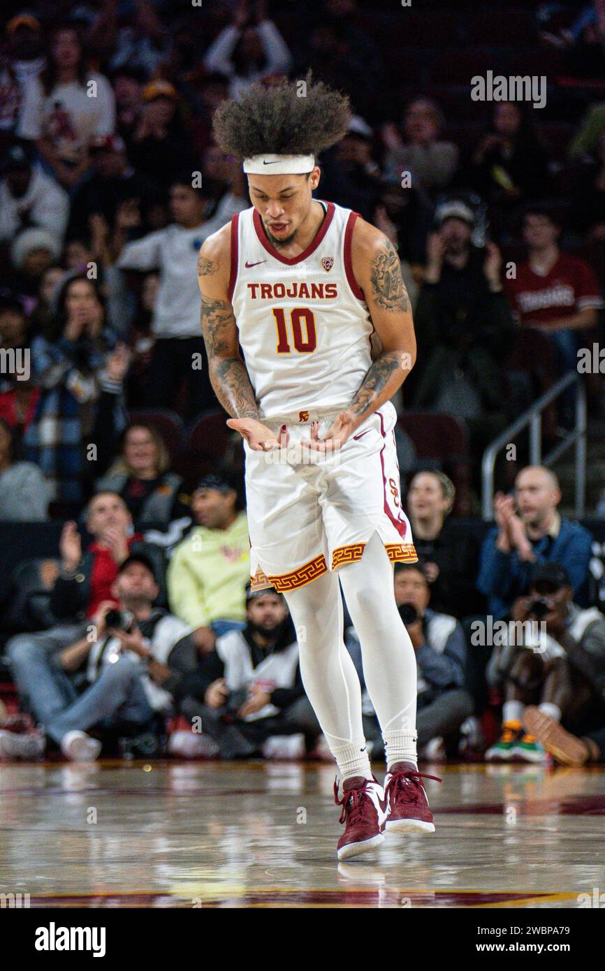USC Trojans forward DJ Rodman (10) celebrates after making a three ...