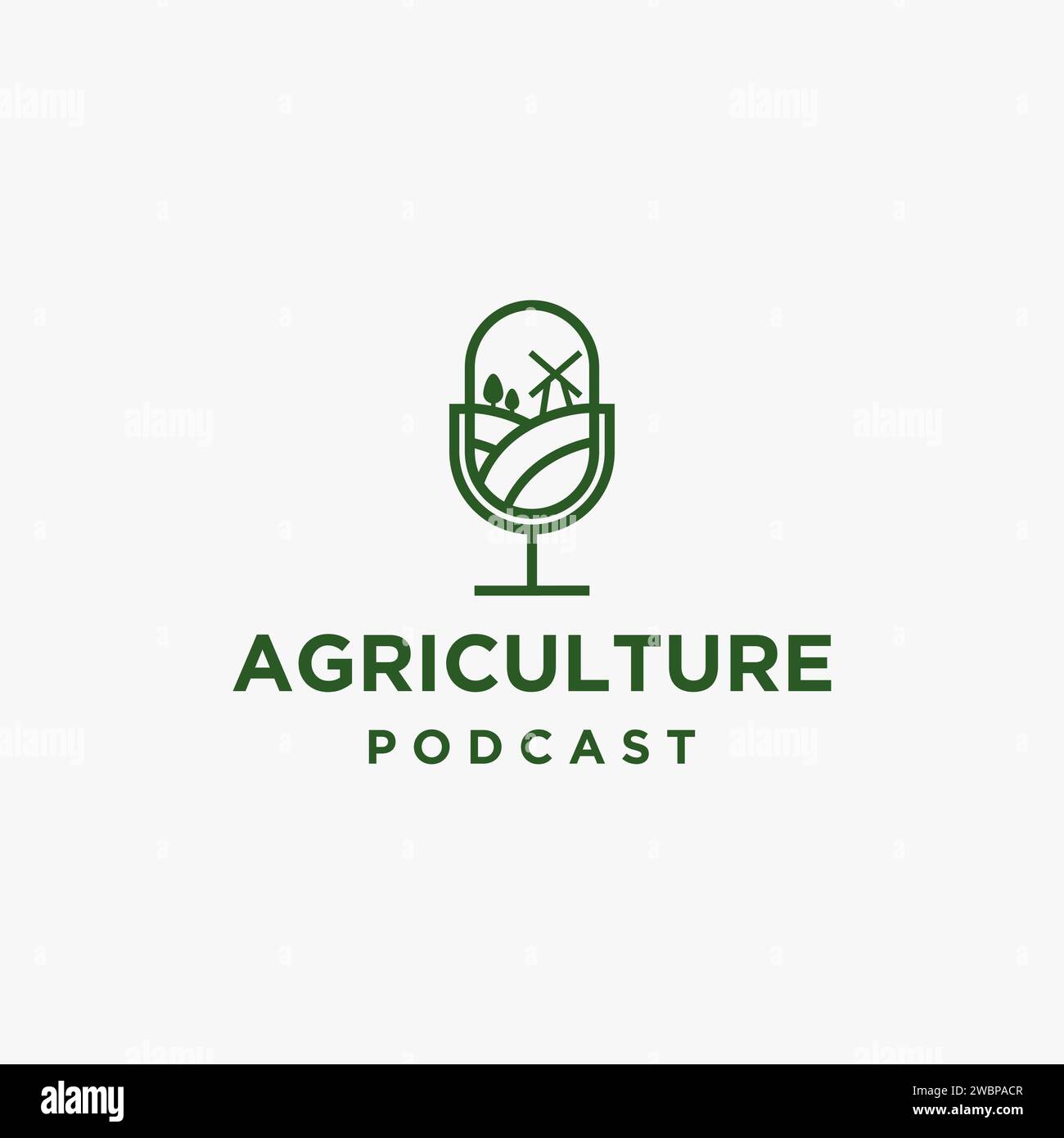 Minimalist microphone and farm landscape, agriculture podcast logo icon ...
